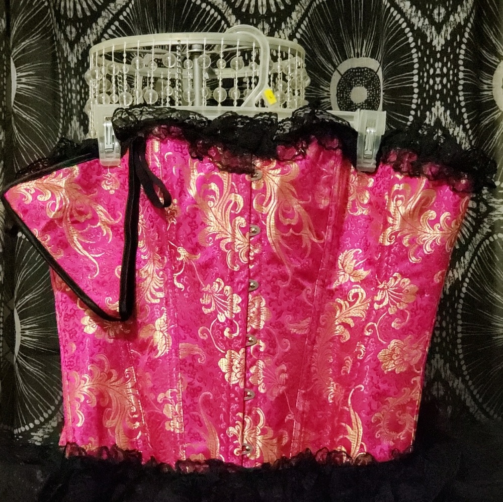Bonita Pink & Gold Oriental Design Bustier Set. - Gem